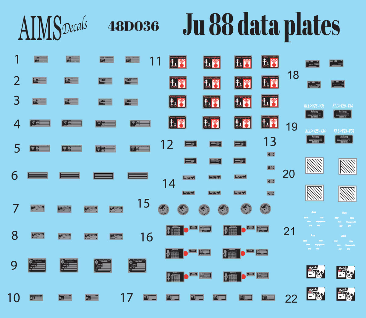 Junkers Ju-88 - Data Plates (plus extras) Aims -48D036