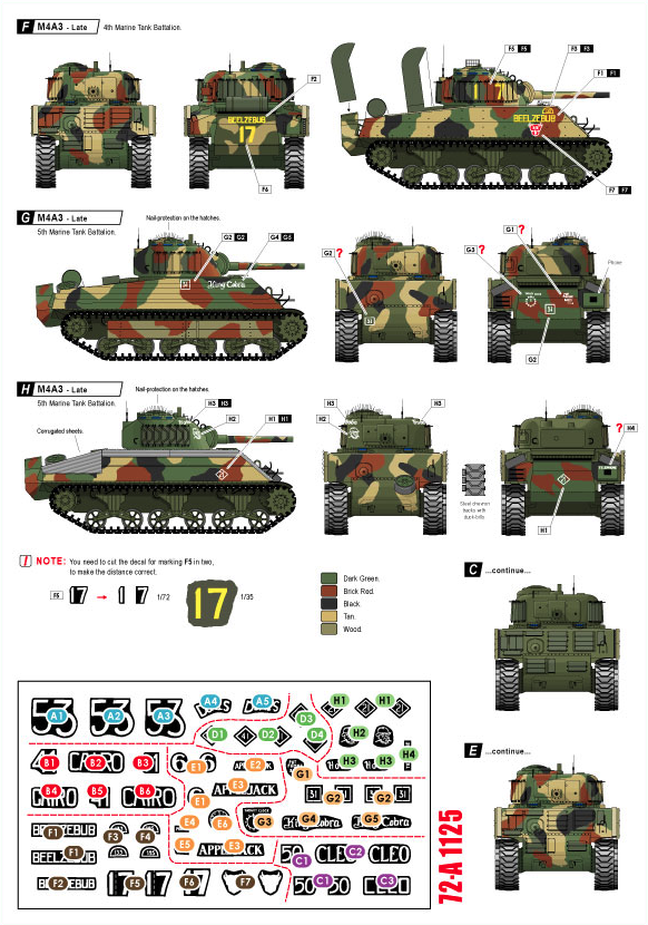 US Pacific Battles - Iwo Jima. USMC M4A3 Sherman tanks. Star-Decals -72 ...