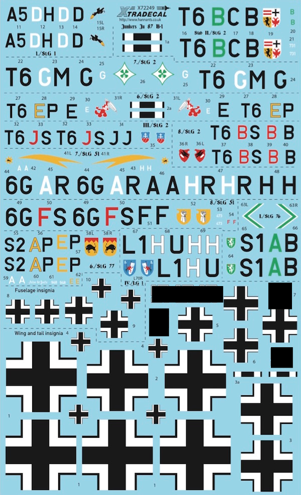 Junkers Ju-87 B-1 Stuka (13 schemes) Xtradecal -72249