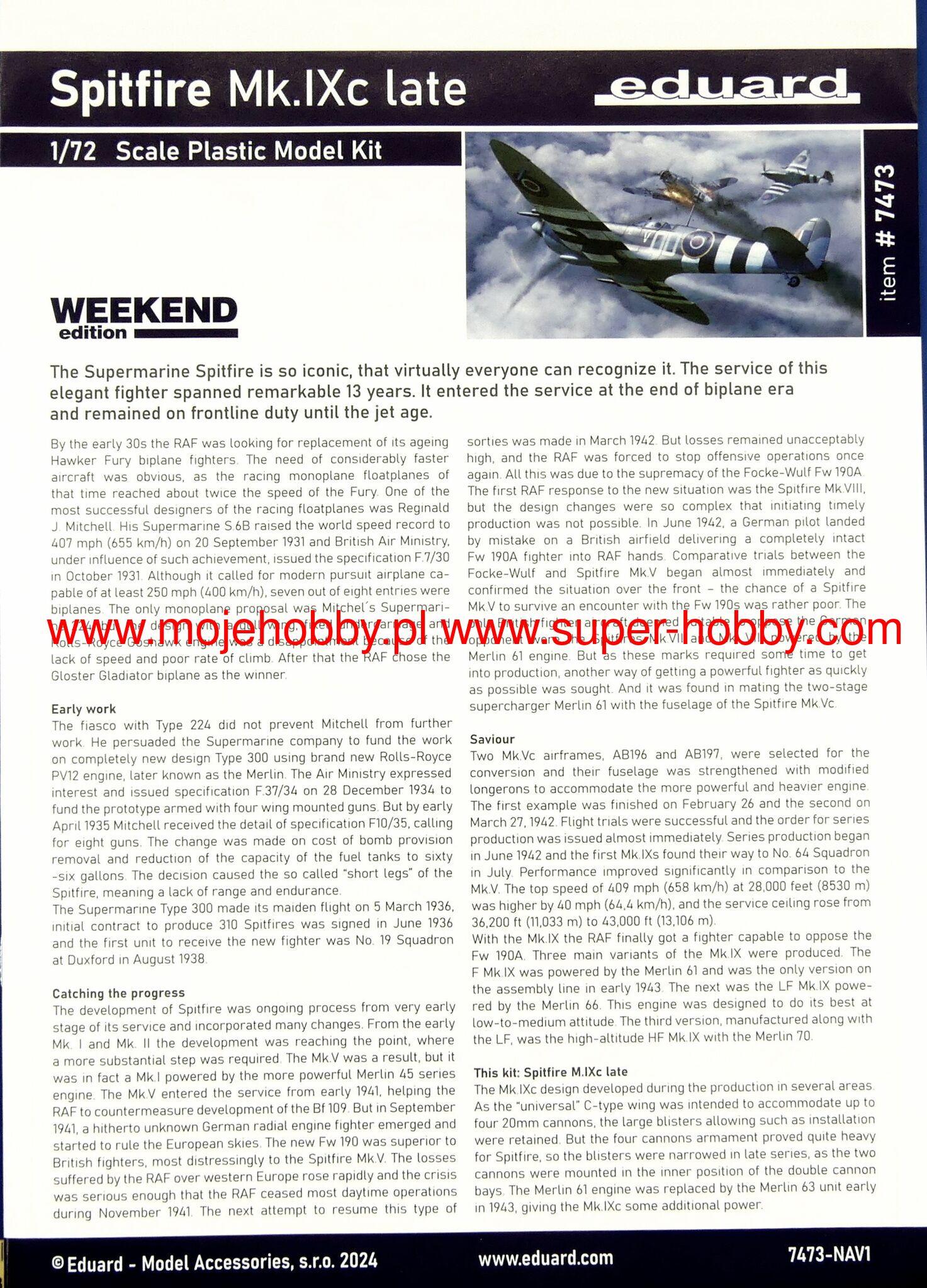 Spitfire Mk.IXc Late - The Weekend Edition Eduard 7473